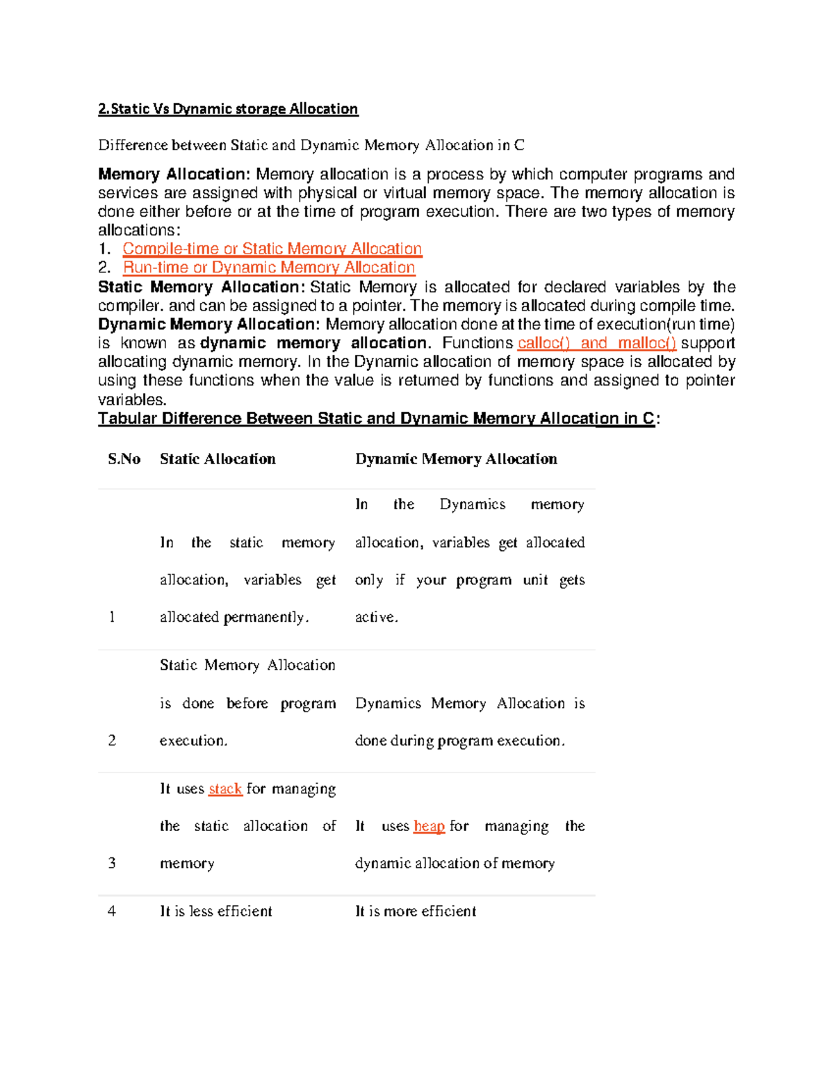 Static vs dynamic allocation, comparison,examples of status vs dynamic ...