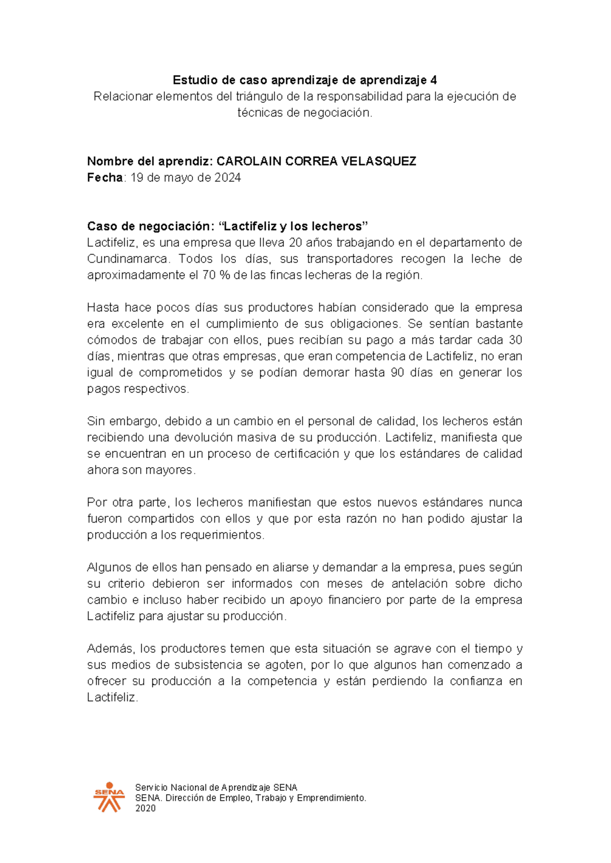 Lactifeliz y los lecheros - Estudio de caso aprendizaje de aprendizaje ...