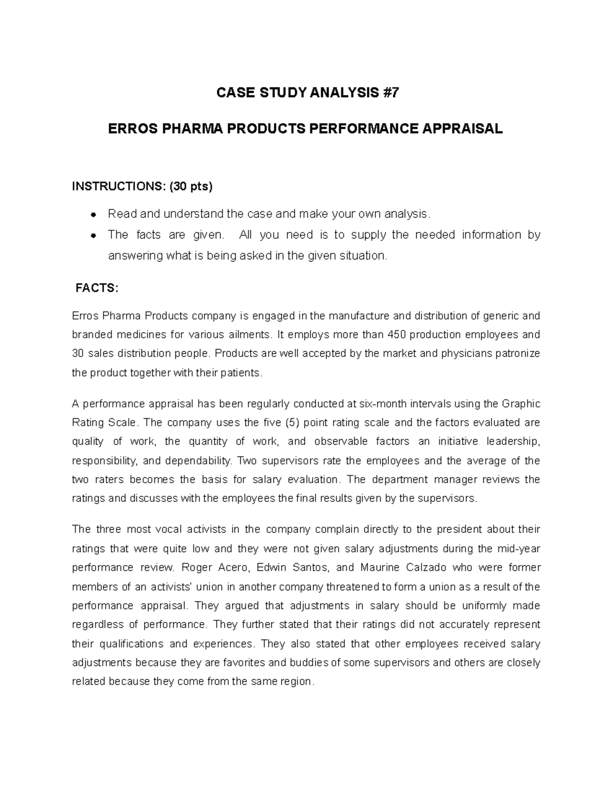 CASE Study Analysis ( Erros Pharma Products Performance Appraisal) BA98 ...