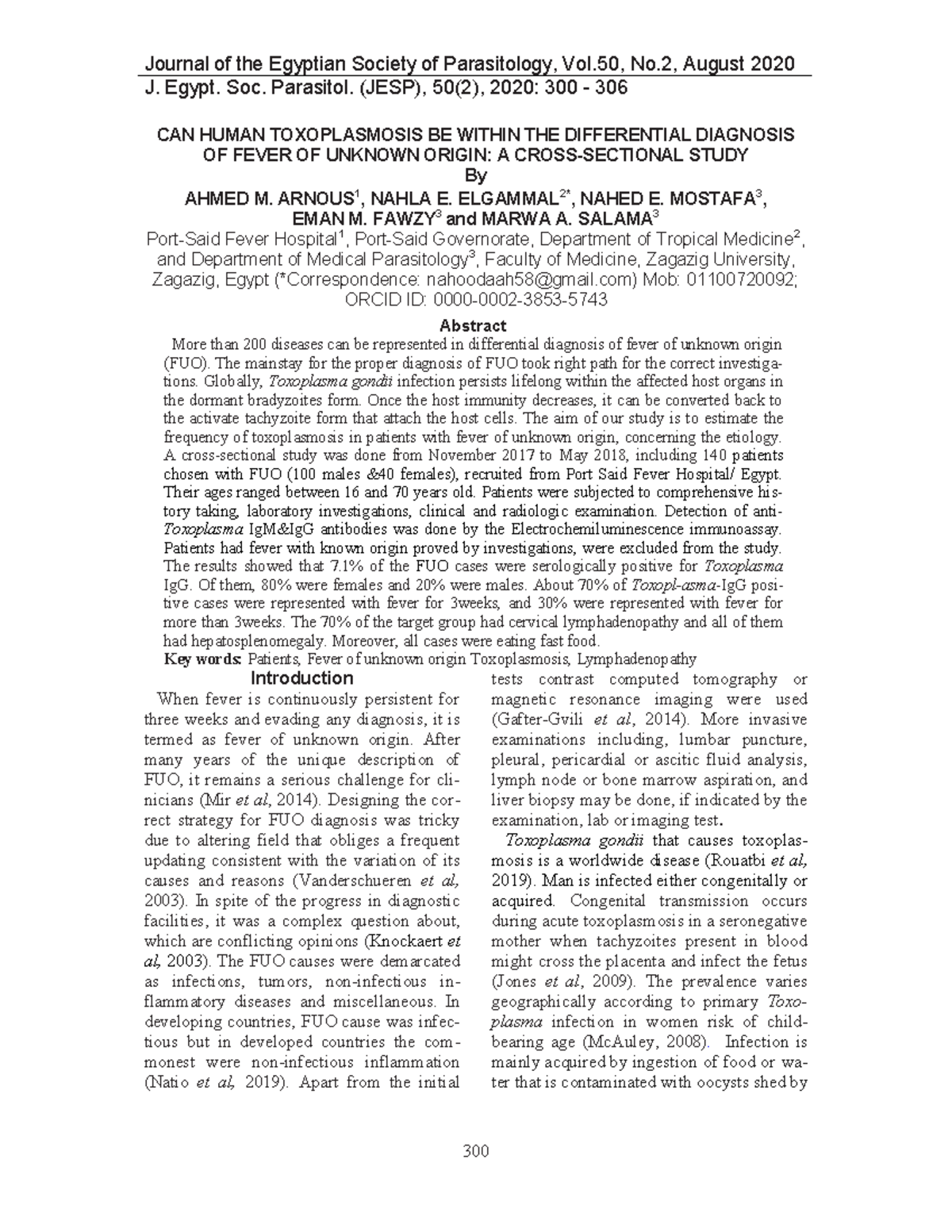 JESP Volume 50 Issue 2 Pages 300-306 - Journal of the Egyptian Society ...