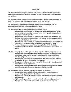 C235 - Task 1 (Training and Development) - Running head: TASK 1 ...