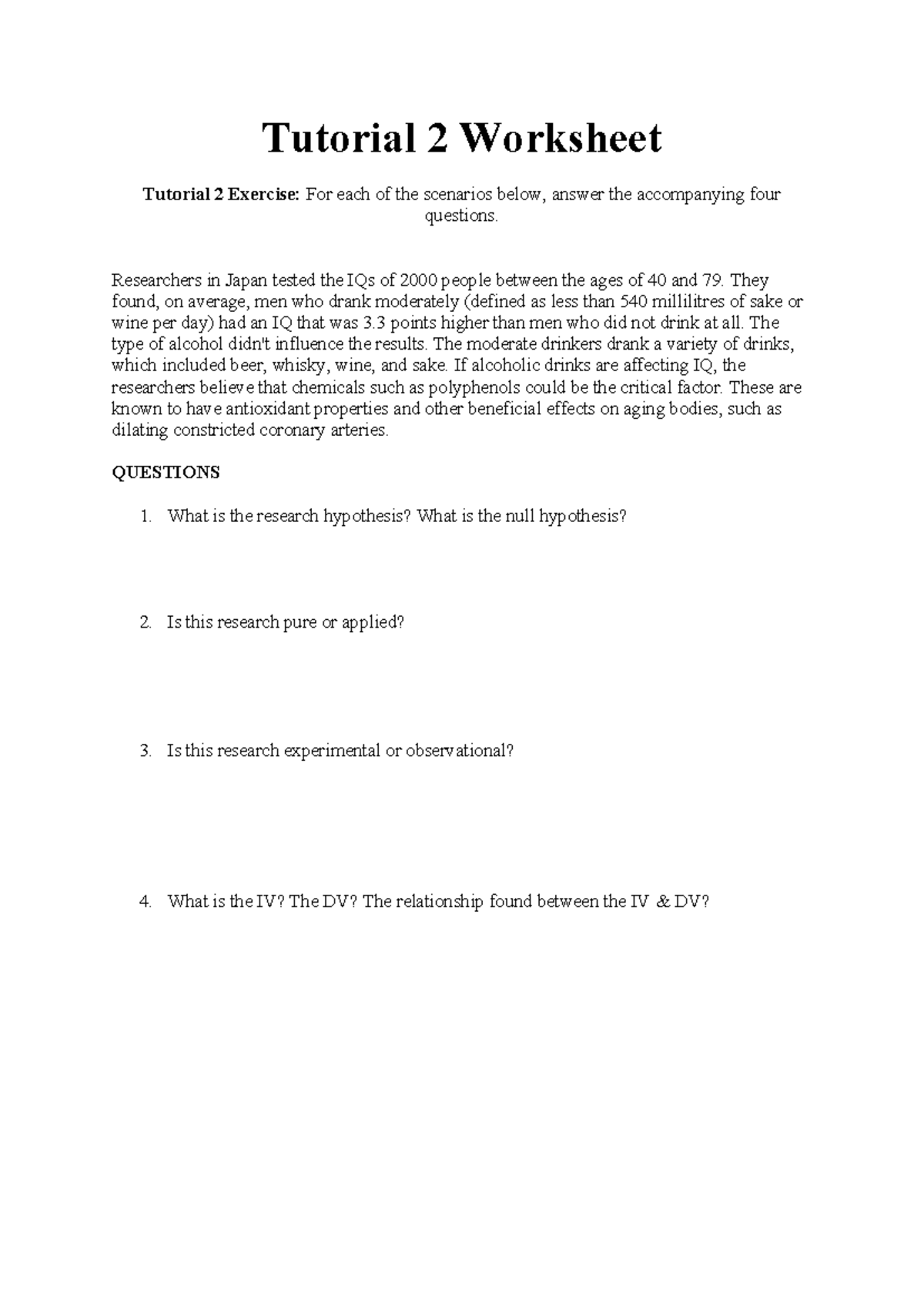 PSYC1040 Tutorial 2 Exercises (optional) - Tutorial 2 Worksheet ...