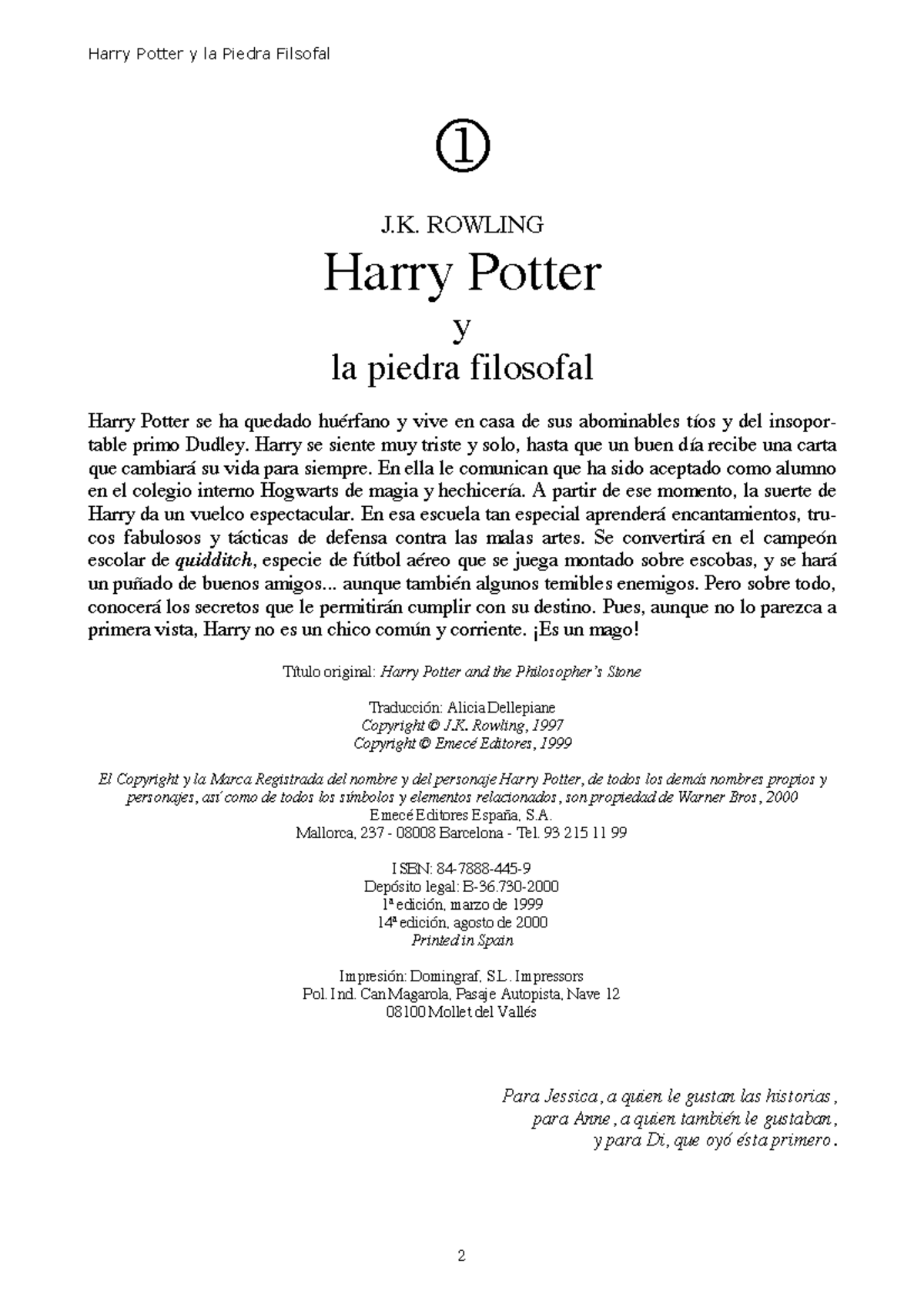 Capítulo 1 Harry Potter - ! J. ROWLING Harry Potter y la piedra ...