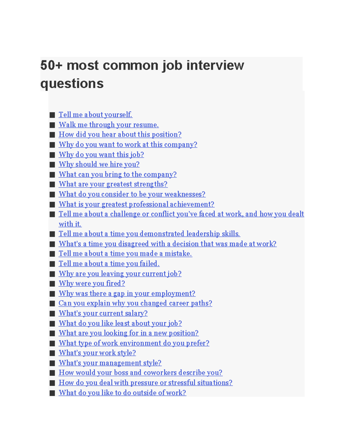 50+ most common job interview questions - Walk me through your resume ...