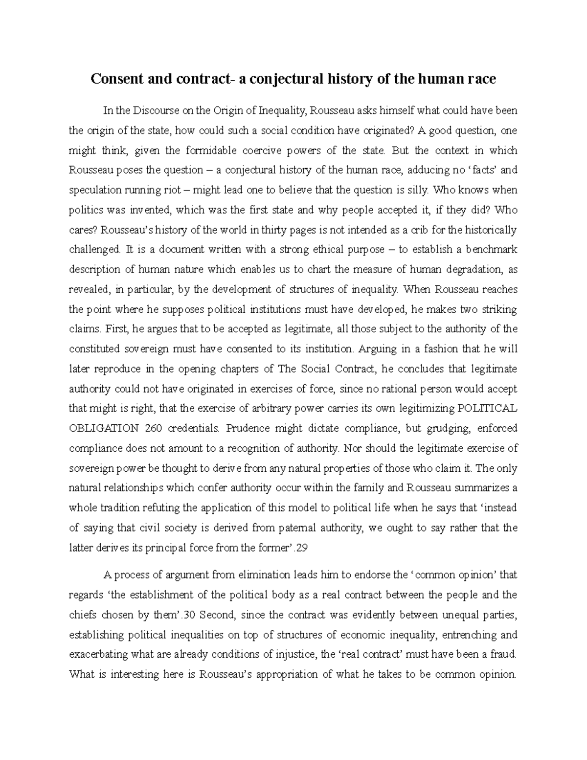 Consent and contract - But the context in which Rousseau poses the ...