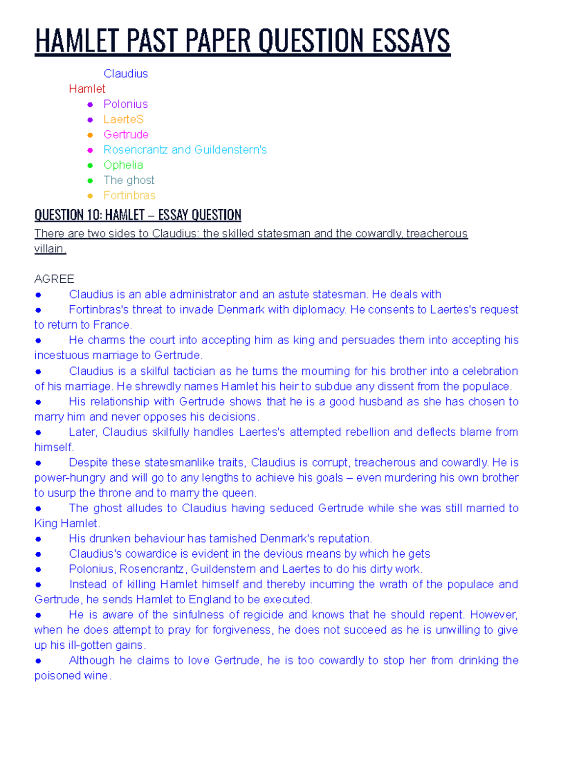 Hamlet PAST Paper Question Essays - HAMLET PAST PAPER QUESTION ESSAYS ...