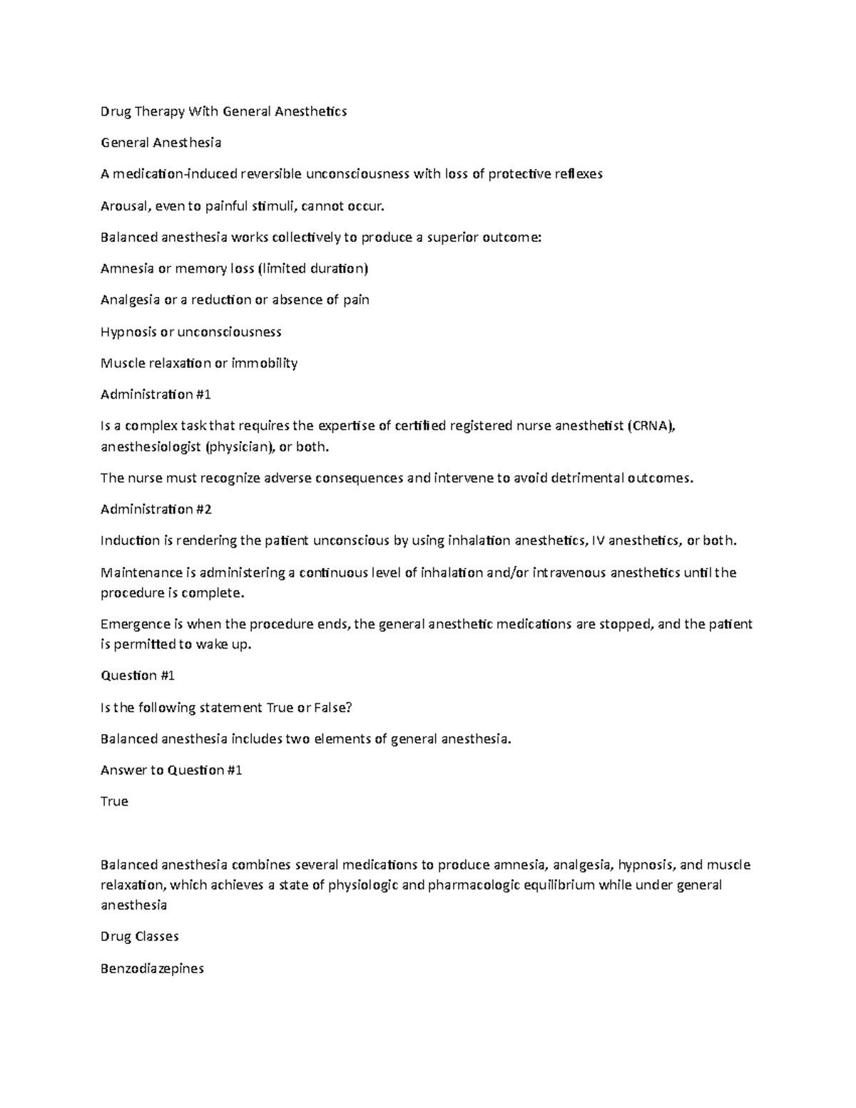 Drug therapy Notes - Drug Therapy With General Anesthetics General ...