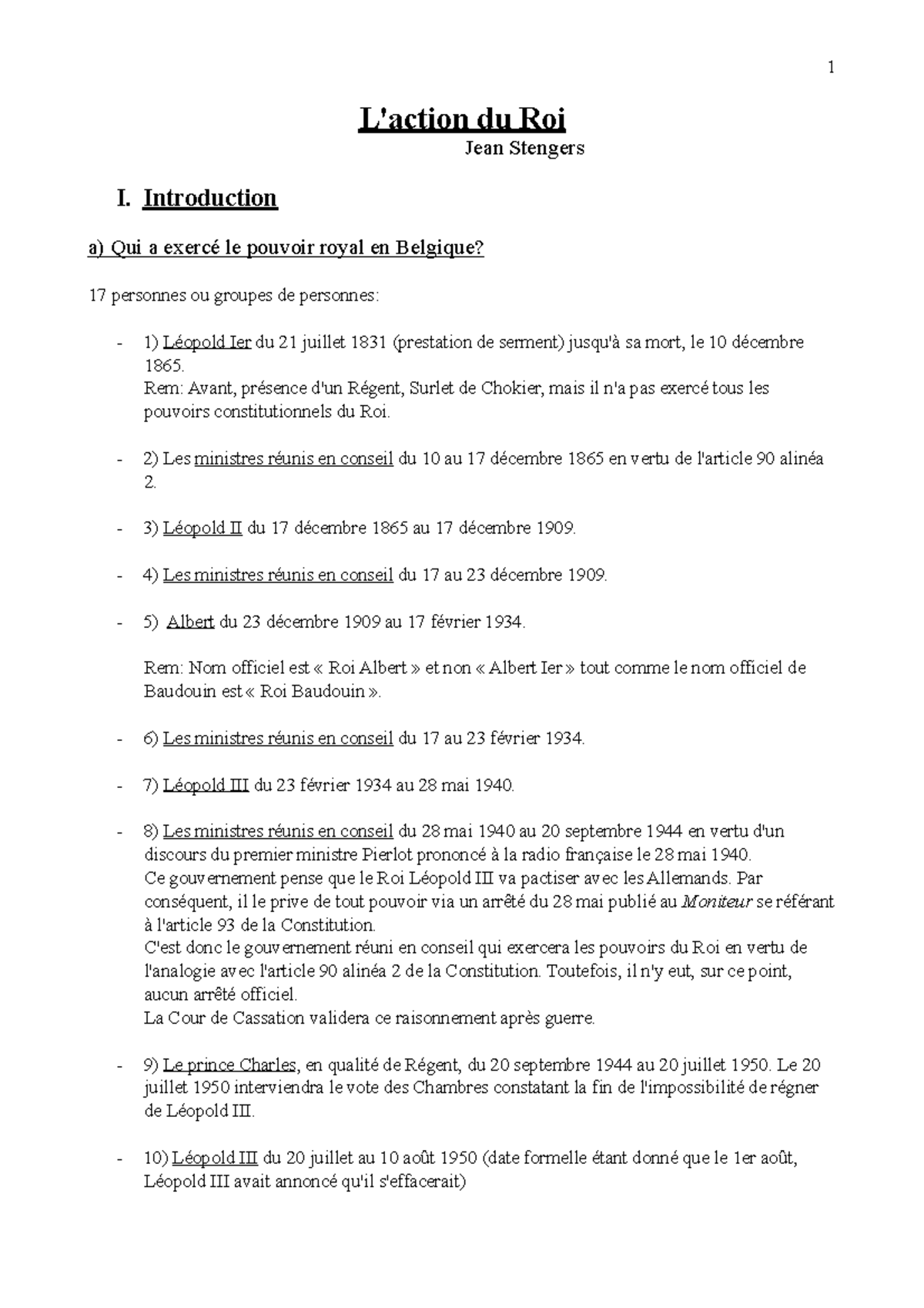 Action du roi résumé - L'action du Roi Jean Stengers I. Introduction a ...