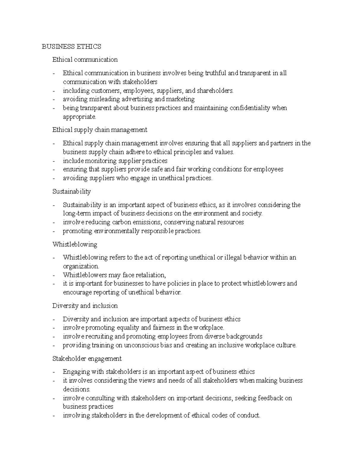 Business Ethics Notes 2 - BUSINESS ETHICS Ethical communication Ethical ...