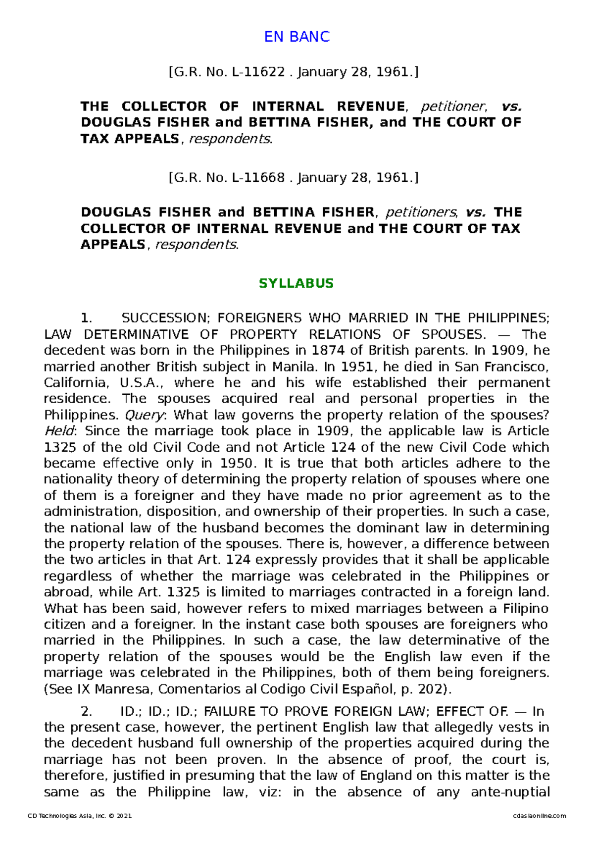 1. Collector of Internal Revenue v - EN BANC [G. No. L-11622. January ...