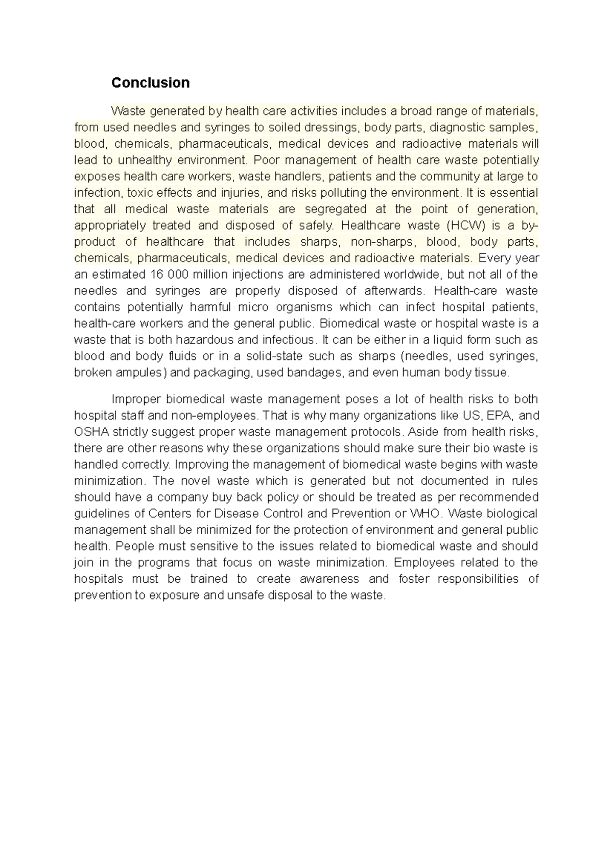 Conclusion mic230. mac 2021 - Conclusion Waste generated by health care ...