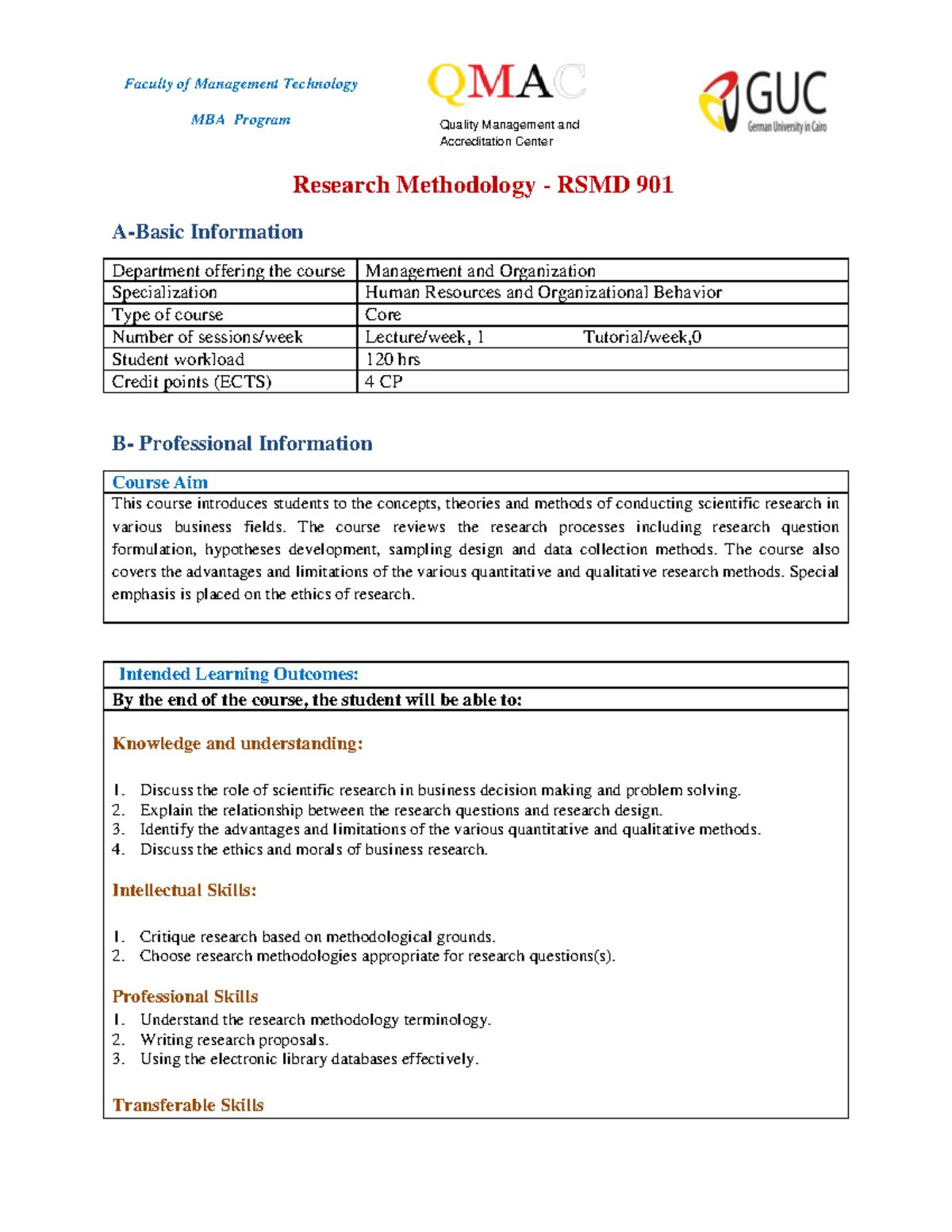 Research Methodology - Faculty of Management Technology MBA Program ...