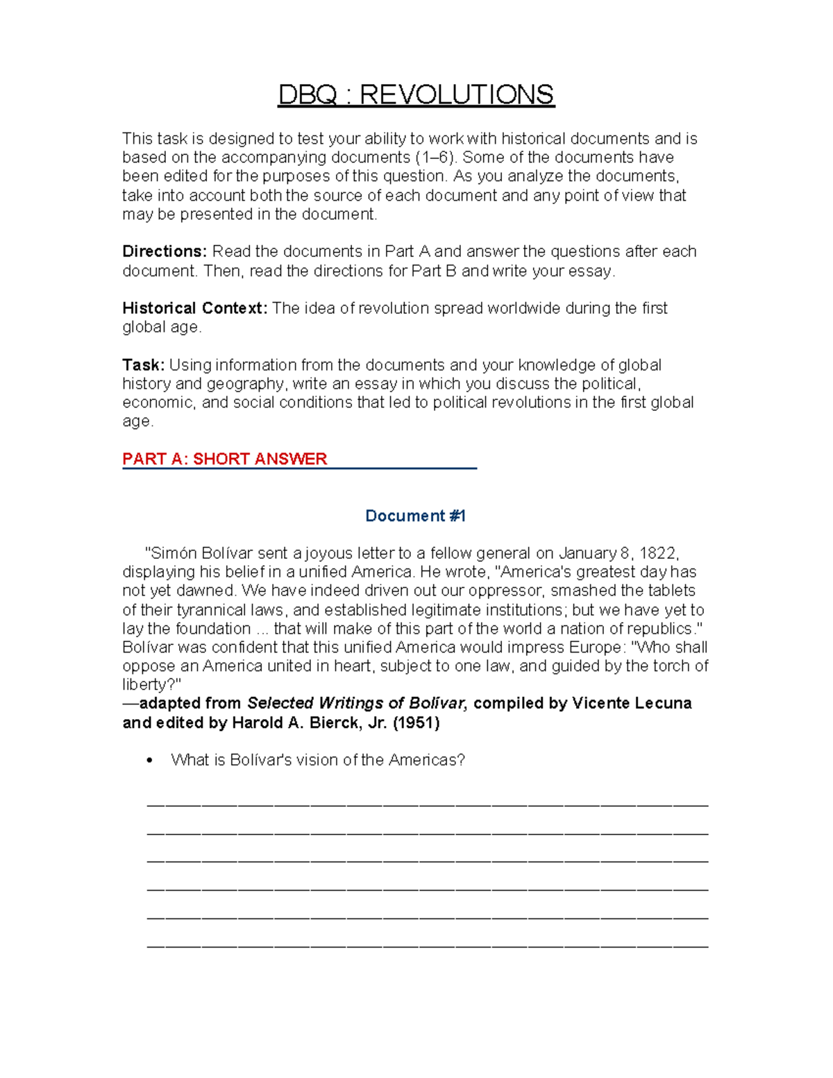 DBQ-revolutions - DBQ : REVOLUTIONS This task is designed to test your ...
