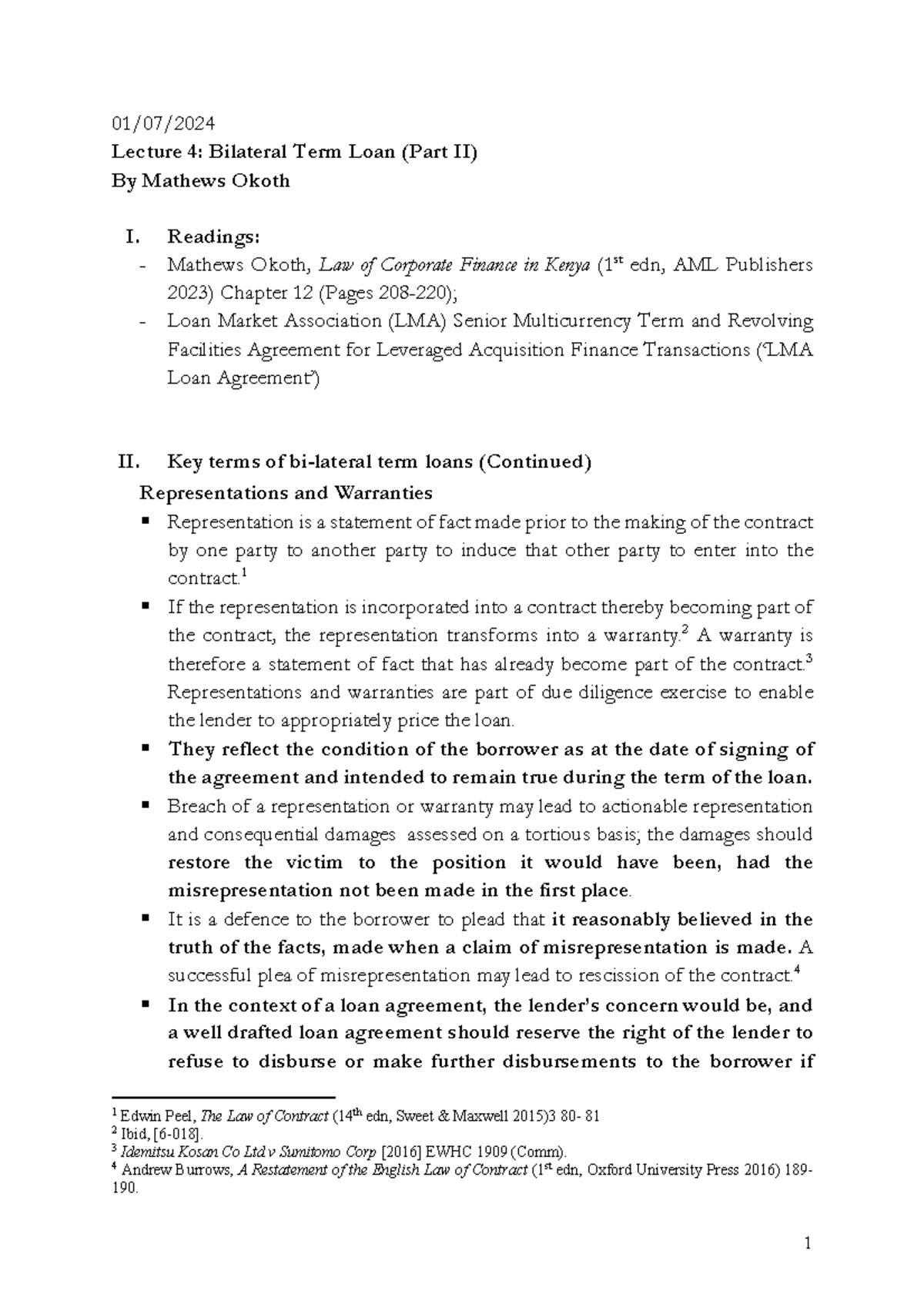 Pdf Lecture 6- Bilateral Loans Part II - 01/07/ Lecture 4 : Bilateral Term Loan (Part II) By ...