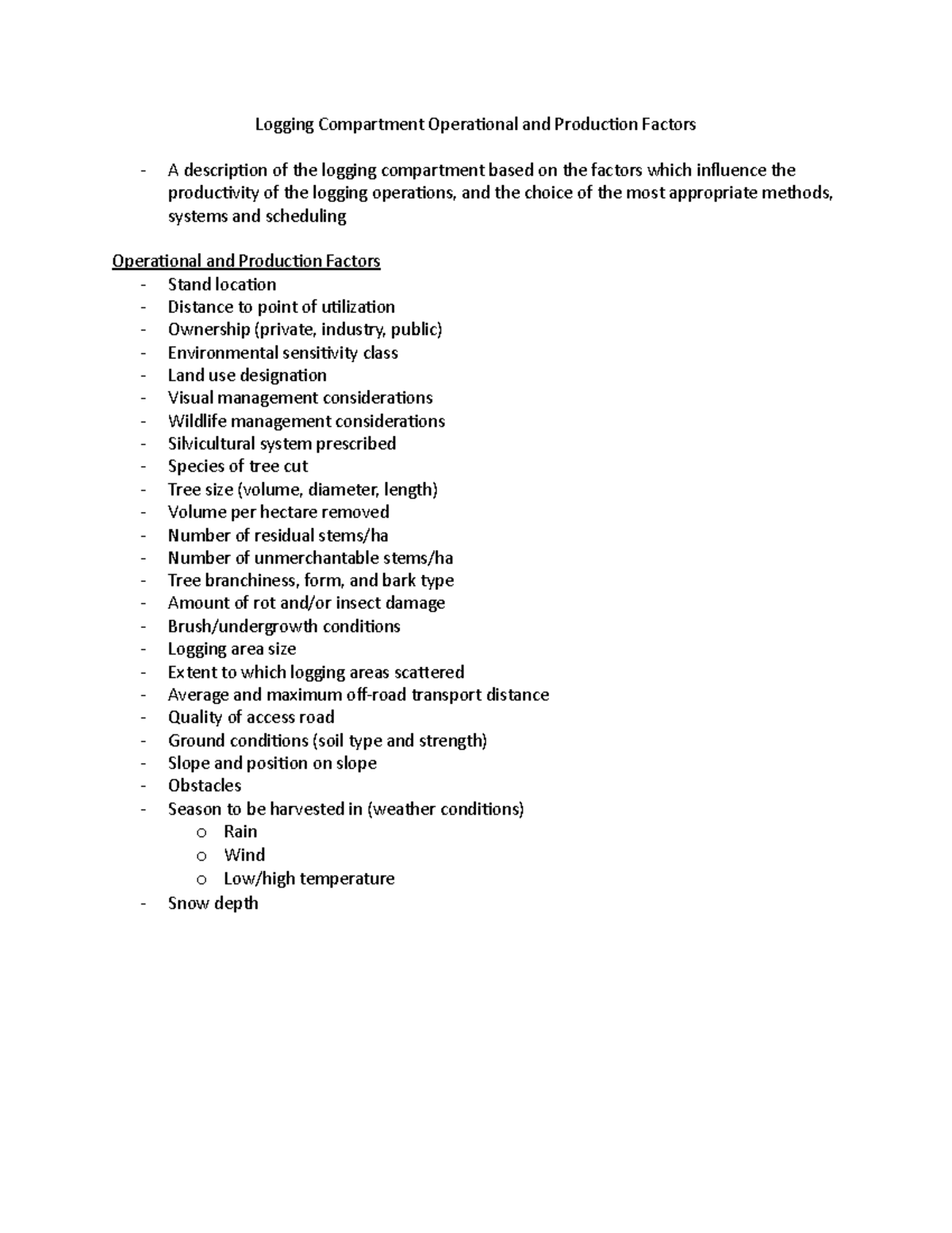 Logging Compartment Operational and Production Factors - Natural ...