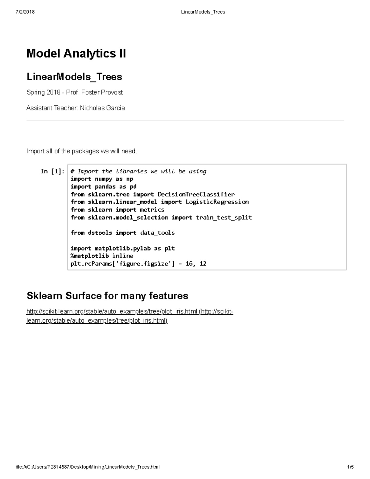 Linear Models Trees - 7/2/2018 LinearModels_Trees Model Analytics II ...
