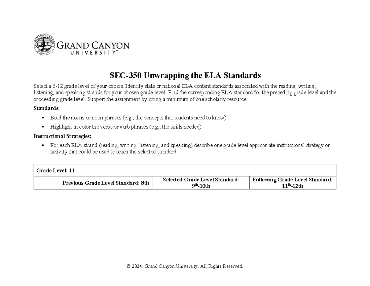 SEC-350 RS T1 SEC-350 Unwrapping the ELA Standards Completed - SEC-350 ...