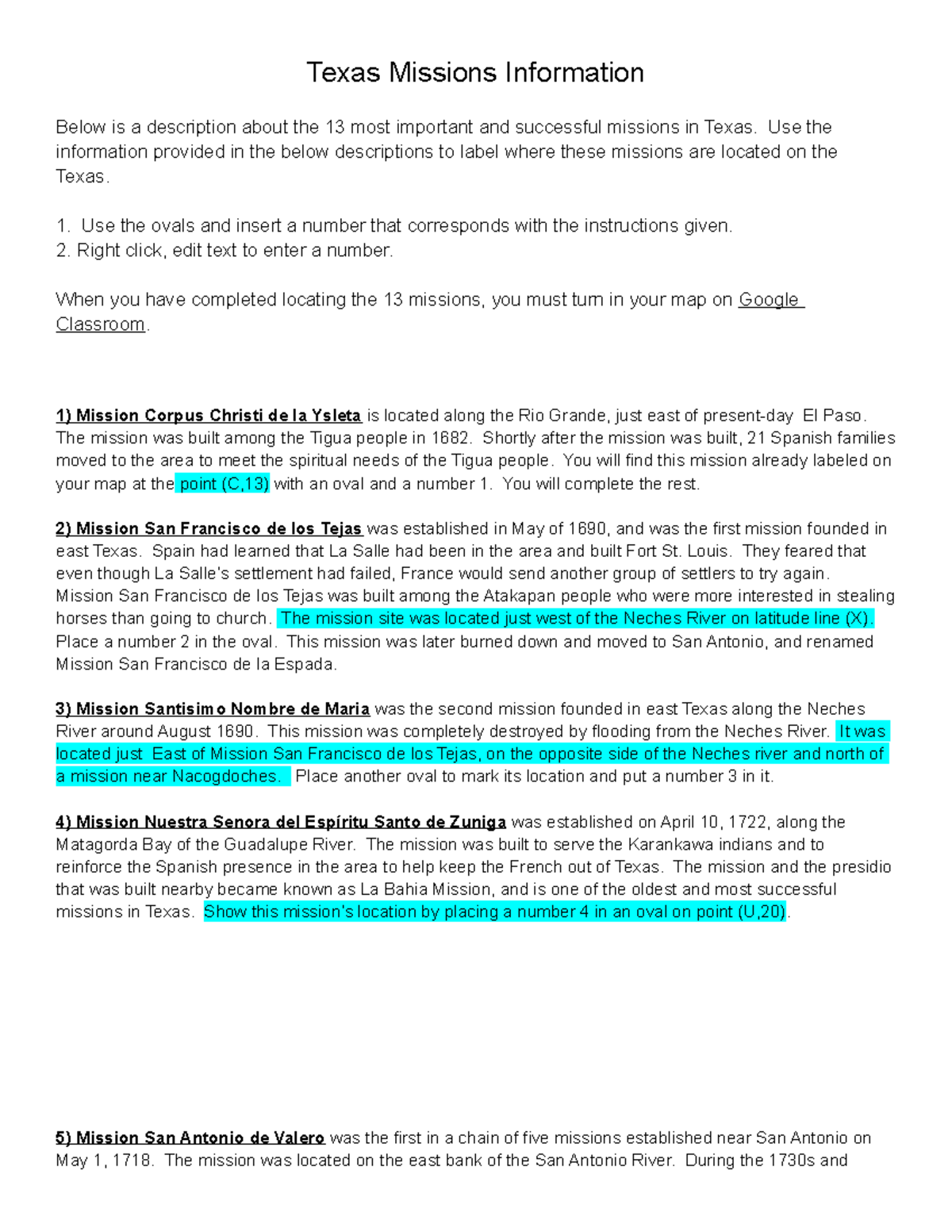 Plotting Texas Missions - Instructions - Texas Missions Information ...