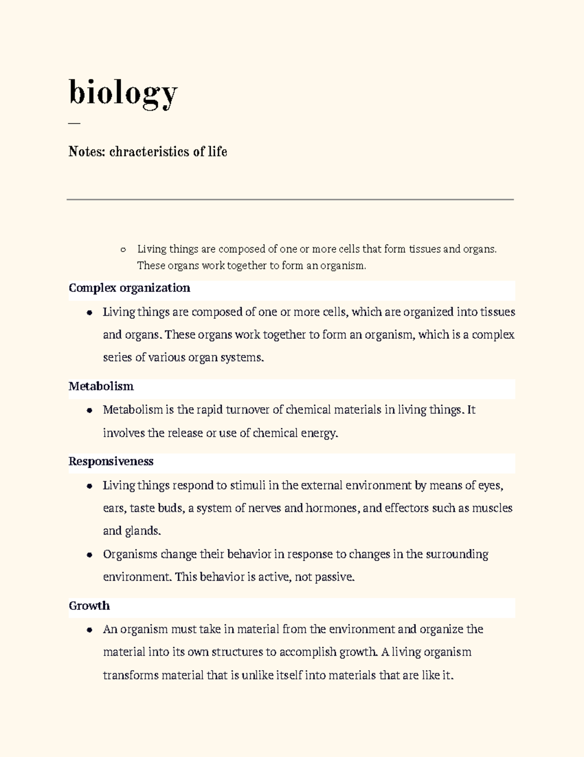 Chracteristics of life - biology Notes: chracteristics of life Living ...