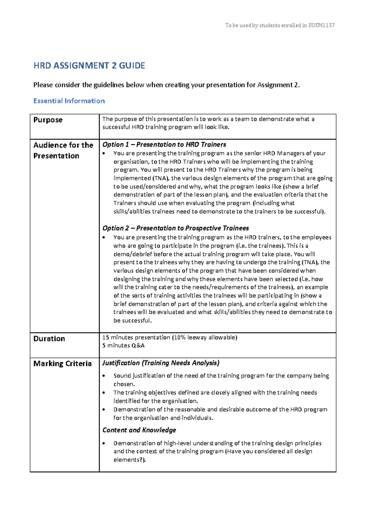HRD Assessment 2 Guide and Instructions - HRD ASSIGNMENT 2 GUIDE Please ...