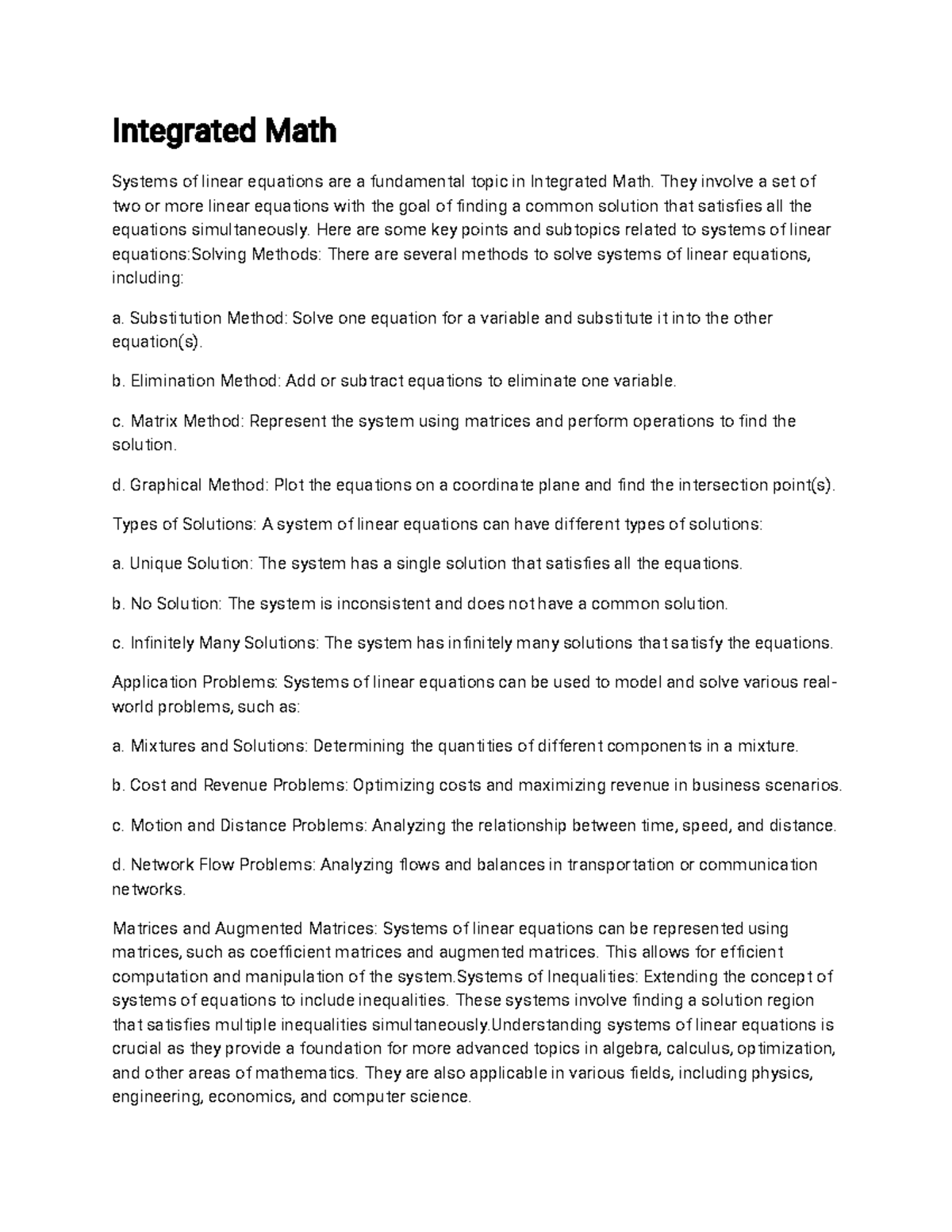 Integrated Math-1 - Notes - Integrated Math Systems of linear equations ...