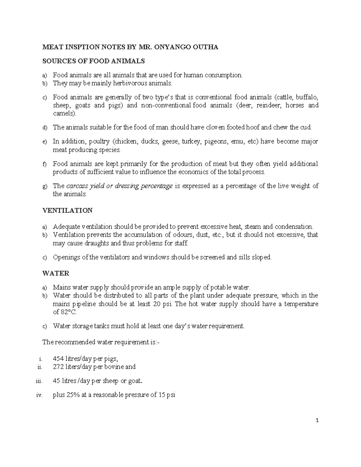 MEAT Inspection Procedures - MEAT INSPTION NOTES BY MR. ONYANGO OUTHA ...