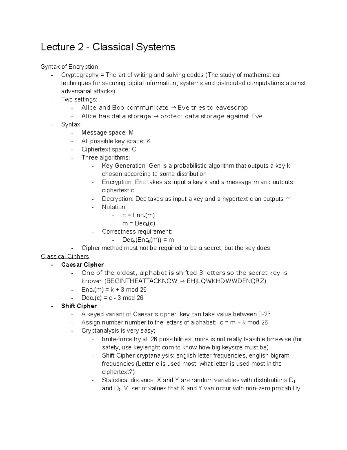 Lecture notes - College-aantekeningen 1-13 - Lecture 2 - Classical ...