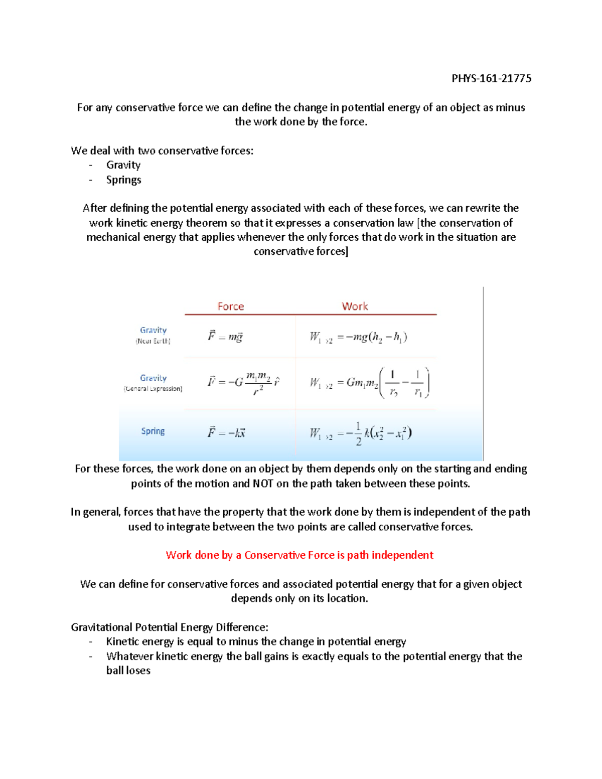 Pre-Lecture [Conservative Forces And Potential Energy] - PHYS-161- For ...