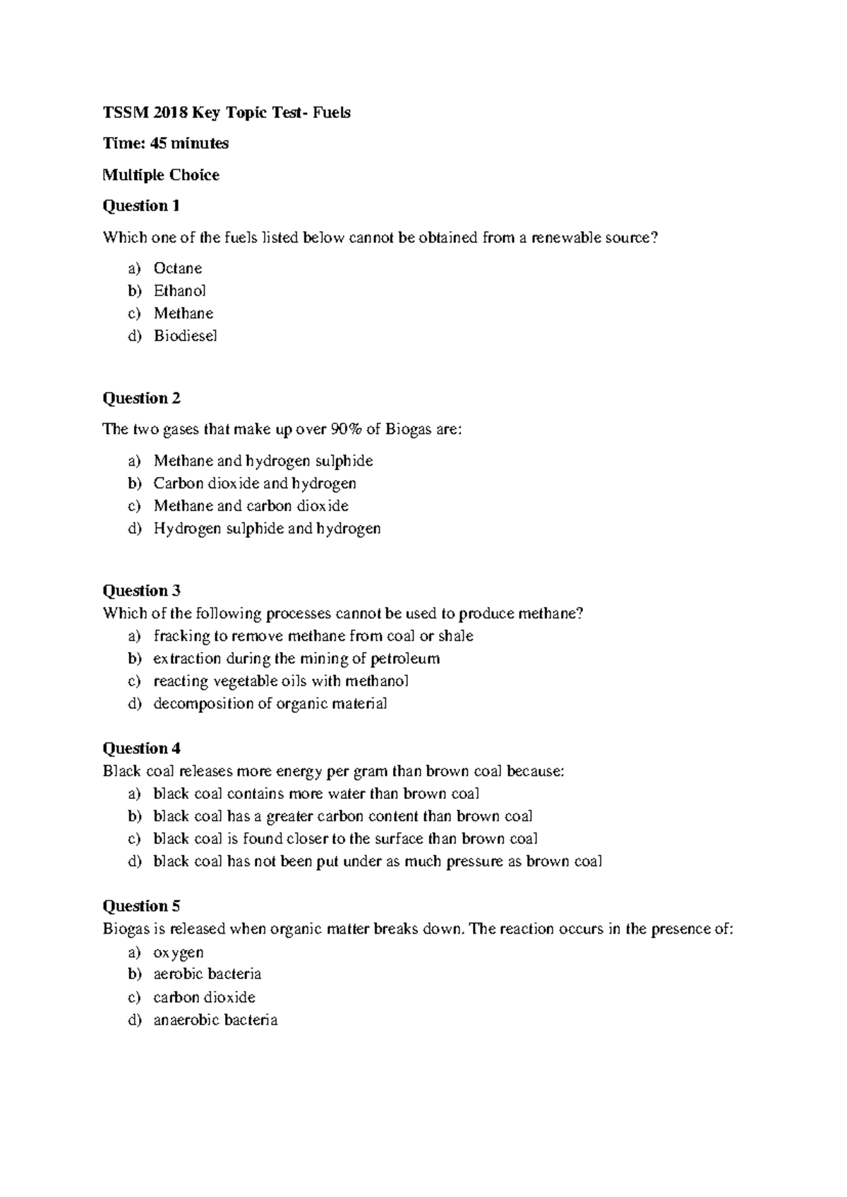 TSSM 2018 Key Topic Test- Fuels - TSSM 2018 Key Topic Test- Fuels Time ...