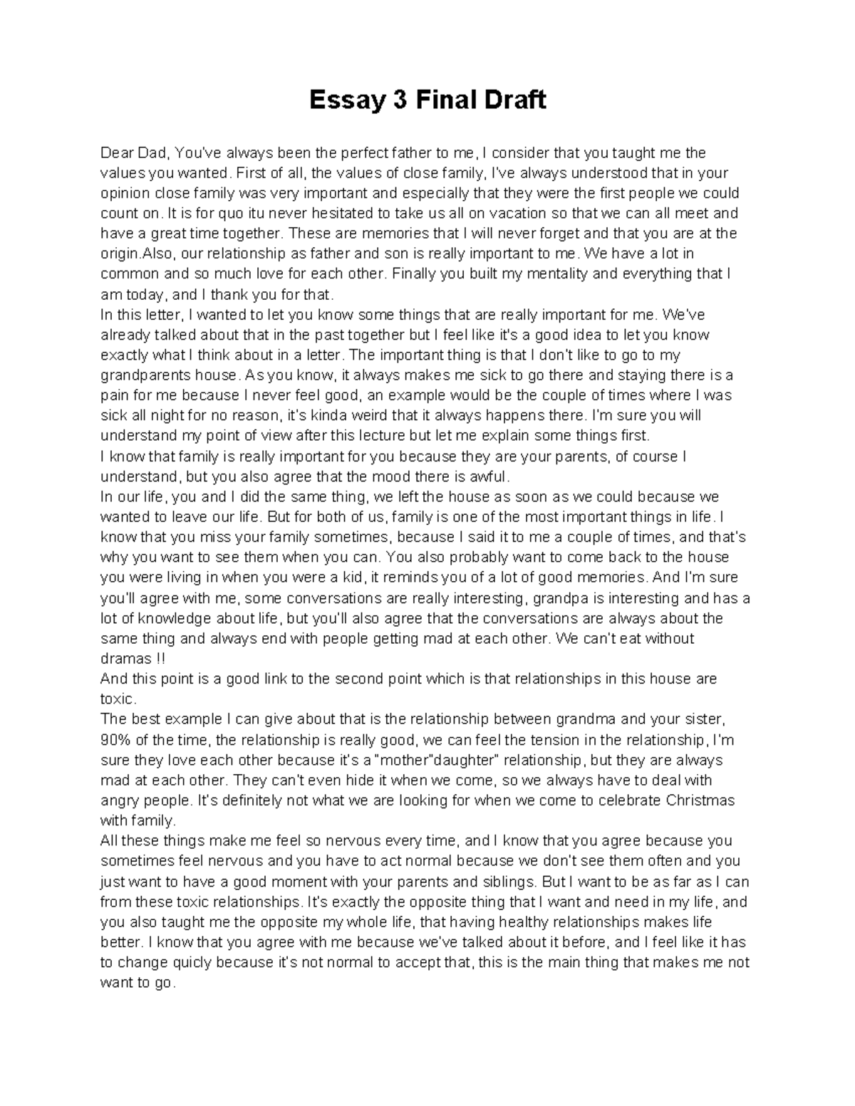 Essay 3 Final Draft - Thomas Buisson - Essay 3 Final Draft Dear Dad ...