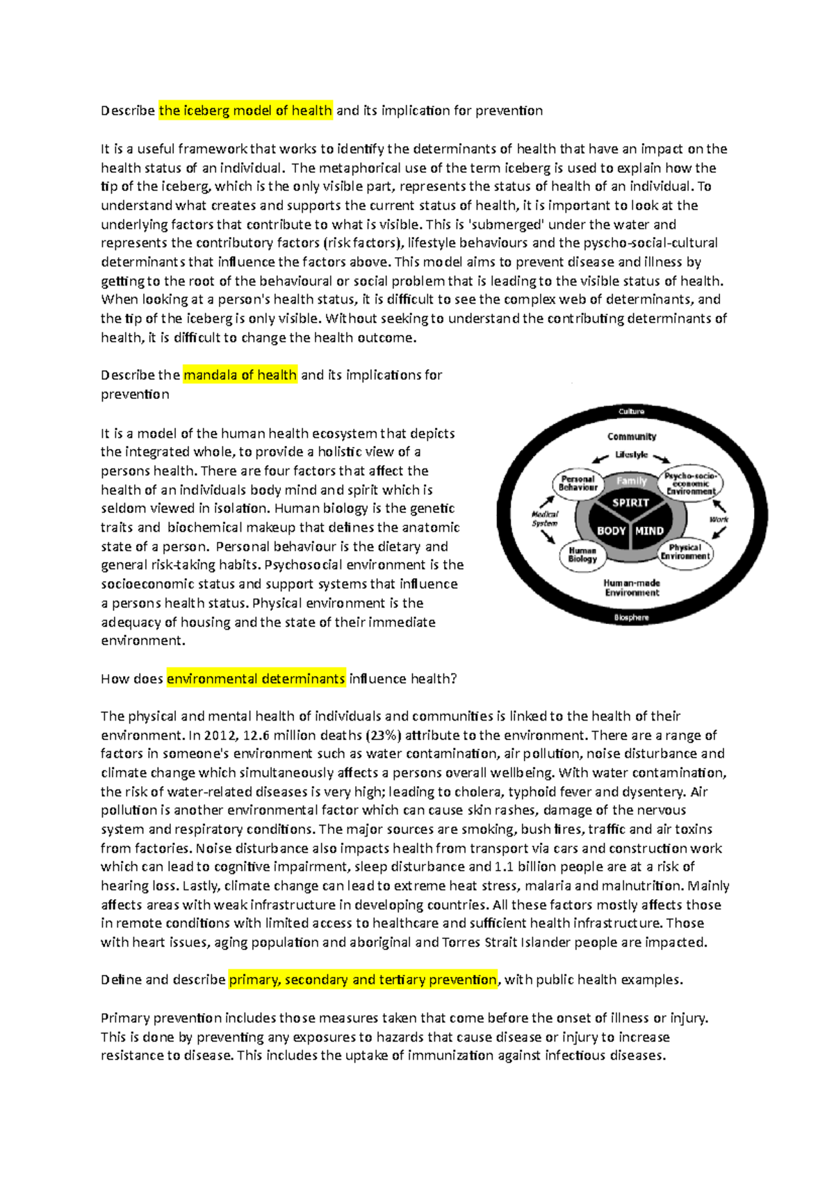 Exam prep - Study notes - very brief - Describe the iceberg model of ...