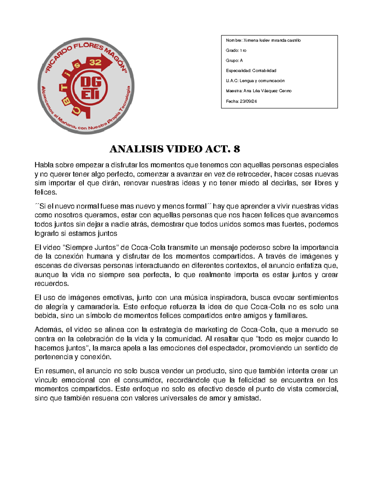 Act 8 lengua - ANALISIS VIDEO ACT. 8 Habla sobre empezar a disfrutar ...