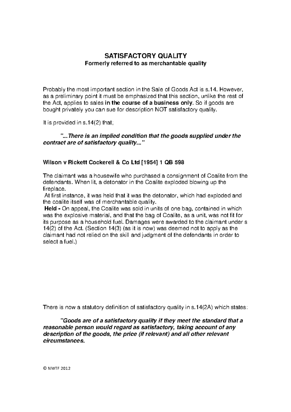 13 SOG sect 14 quality - SATISFACTORY QUALITY Formerly referred to as ...