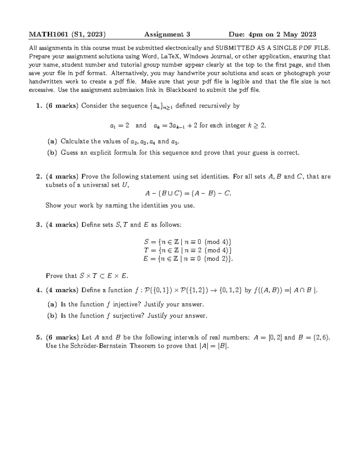 MATH1061 Assignment 3 sem1 2023 spec - MATH1061 (S1, 2023) Assignment 3 ...