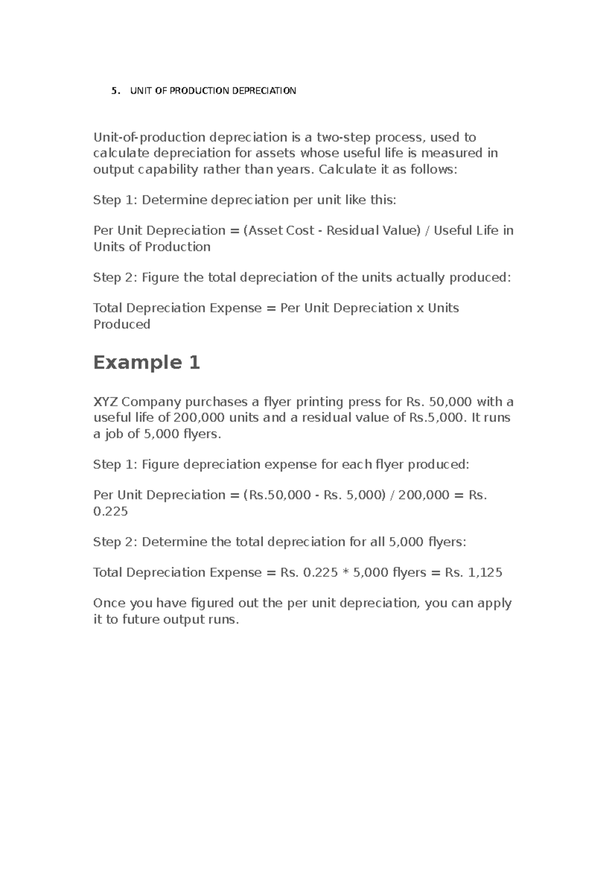 UNIT OF Production Depreciation - UNIT OF PRODUCTION DEPRECIATION Unit ...