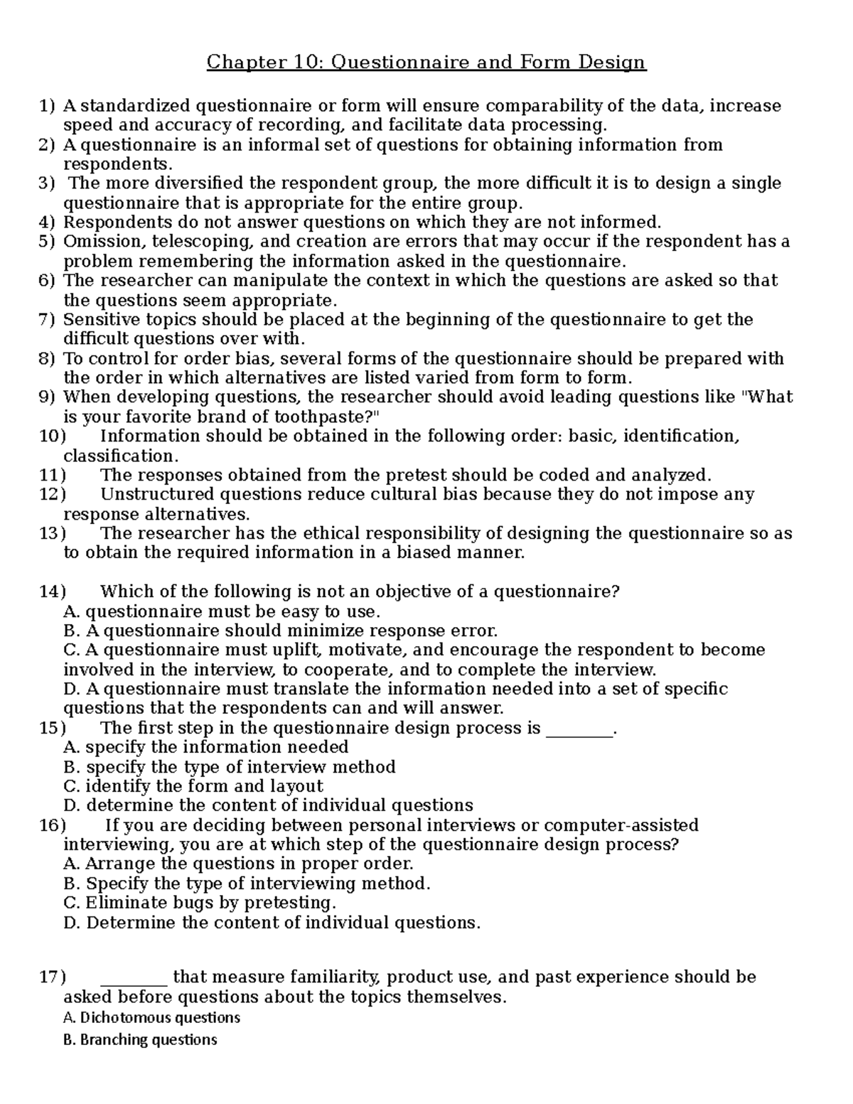 Chapter 10 revision questions - Chapter 10: Questionnaire and Form ...