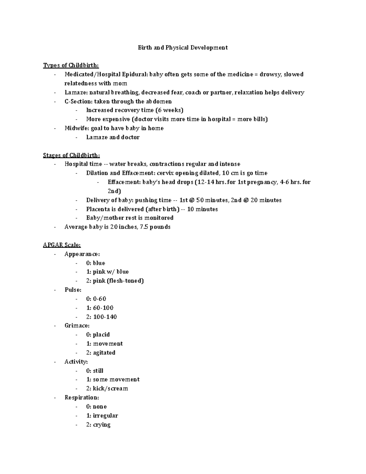 Birth & Physical Development - Birth and Physical Development Types of ...