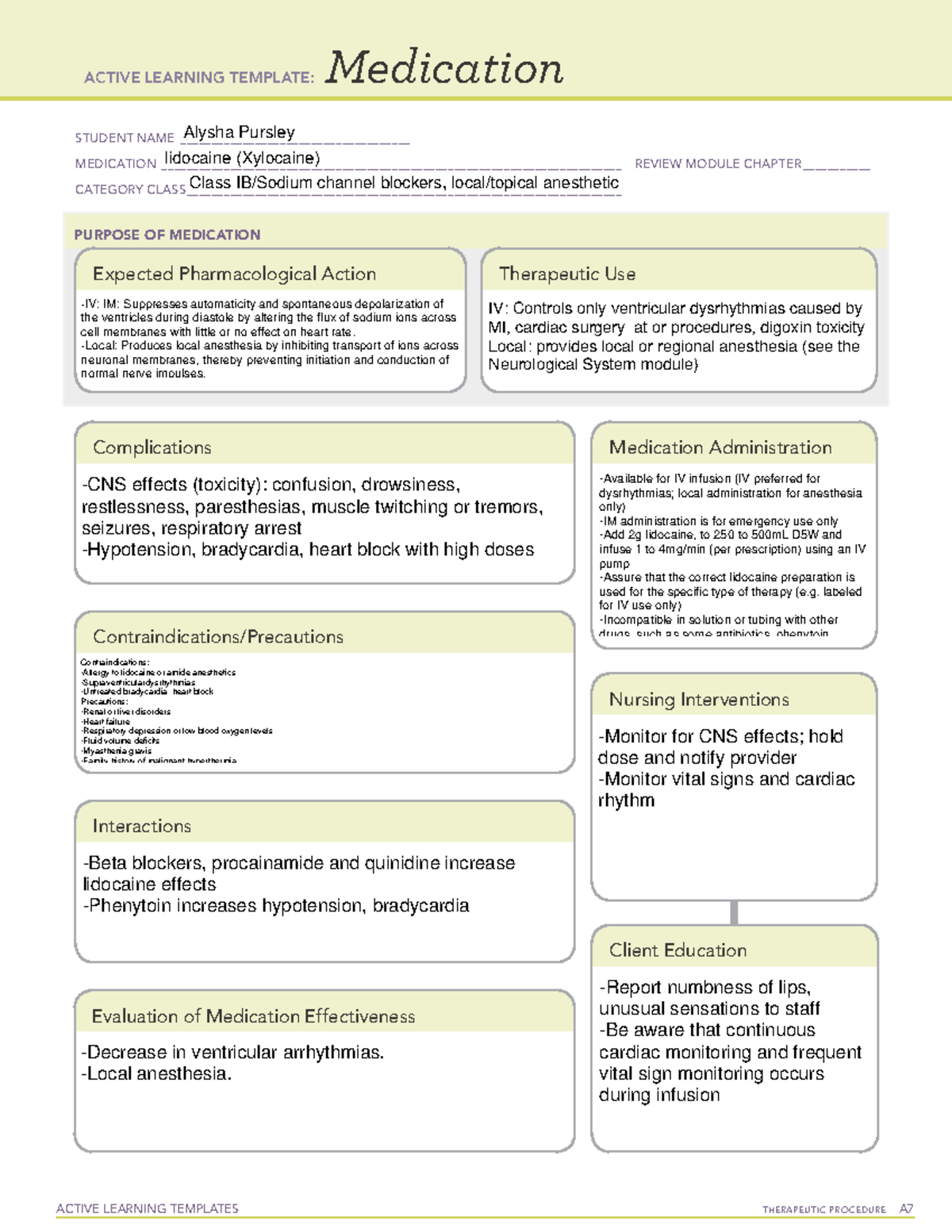 Cardiac Drugs-lidocaine (Xylocaine) - ####### ACTIVE LEARNING TEMPLATES ...