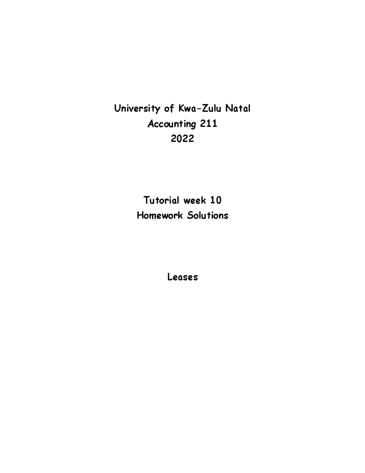 T10 Homework Solutions - University of Kwa-Zulu Natal Accounting 211 ...