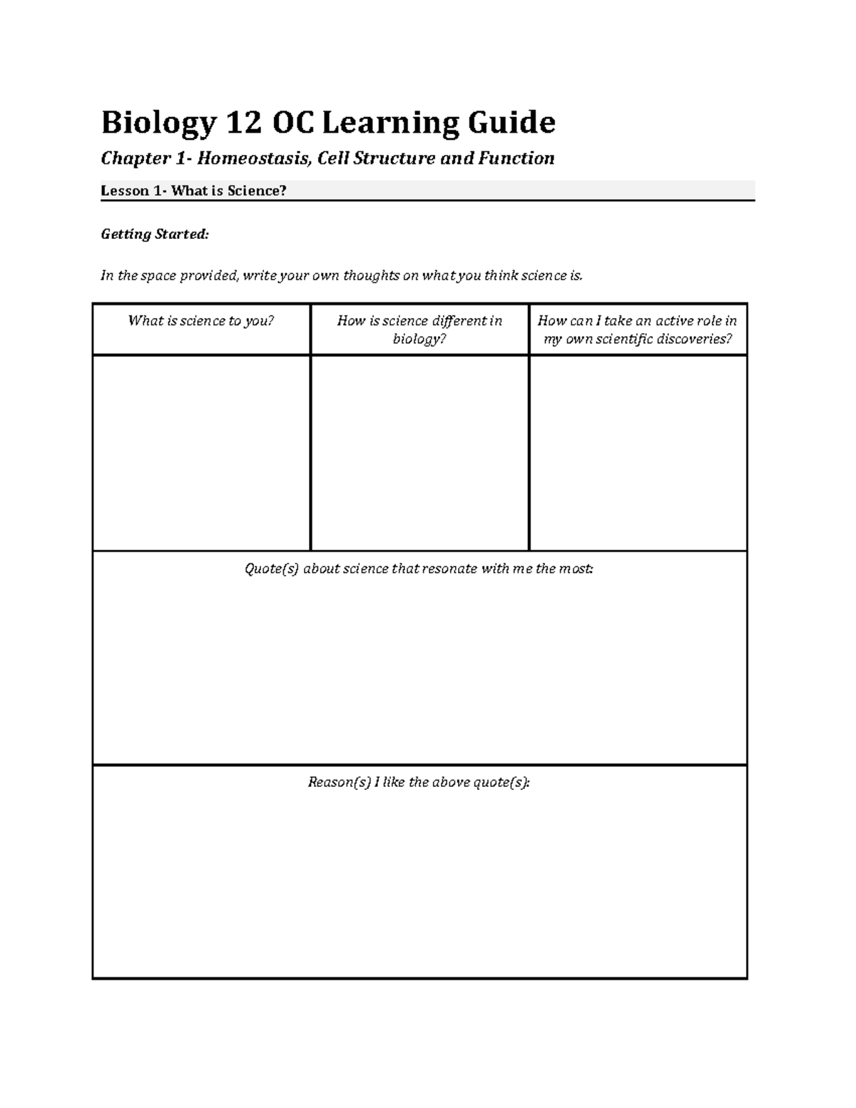 Unit 1 in detail notes in Multiple choice, T/F and quizzes - Biology 12 ...
