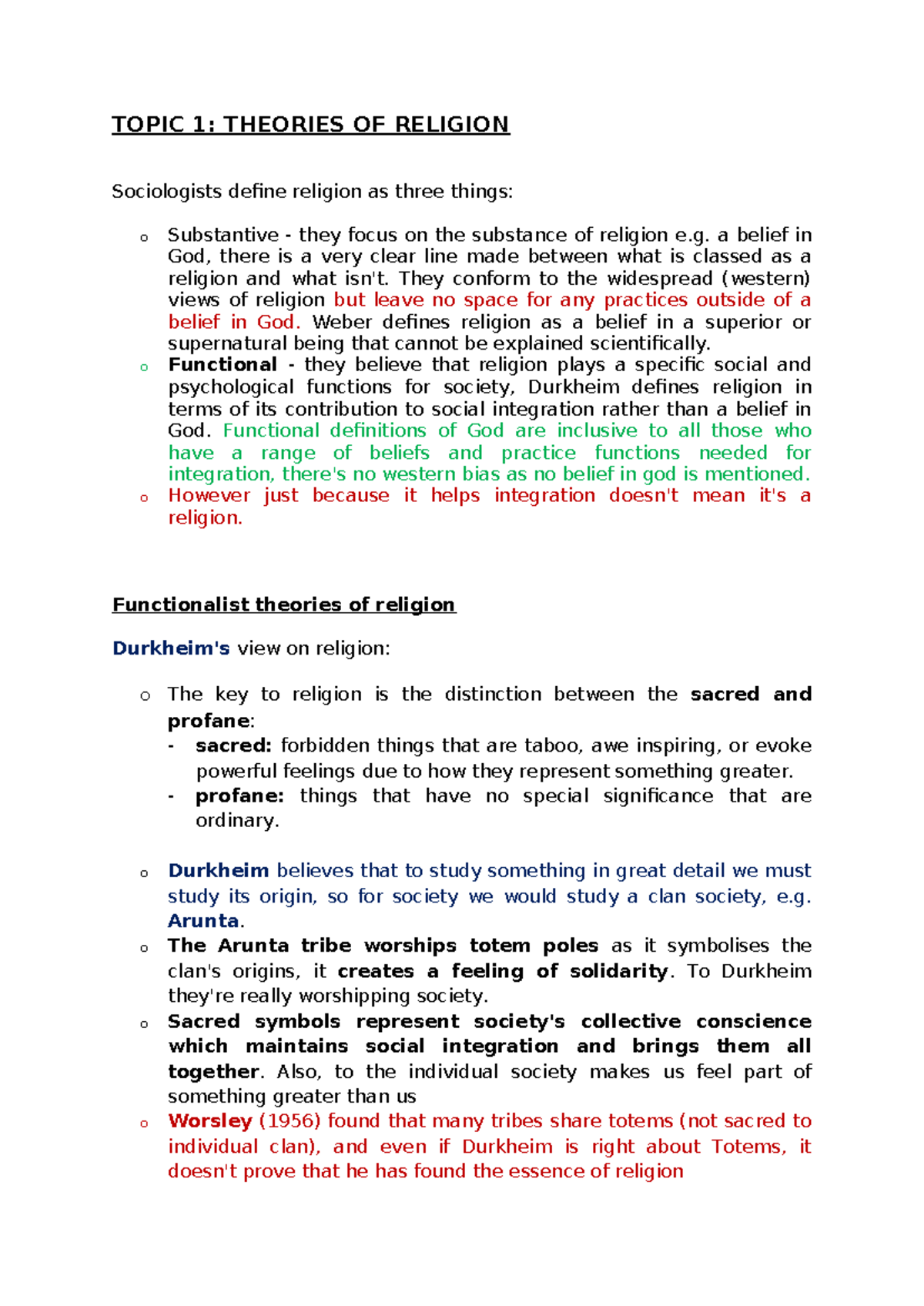 Beliefs IN Society notes - TOPIC 1: THEORIES OF RELIGION Sociologists ...