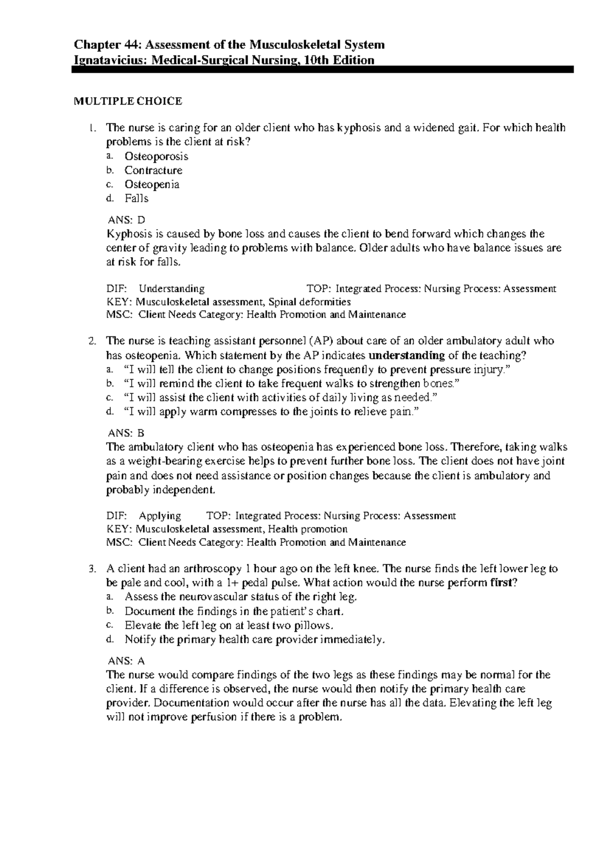 Musculoskeletal - ppt. slides and class notes - Chapter 44: Assessment ...