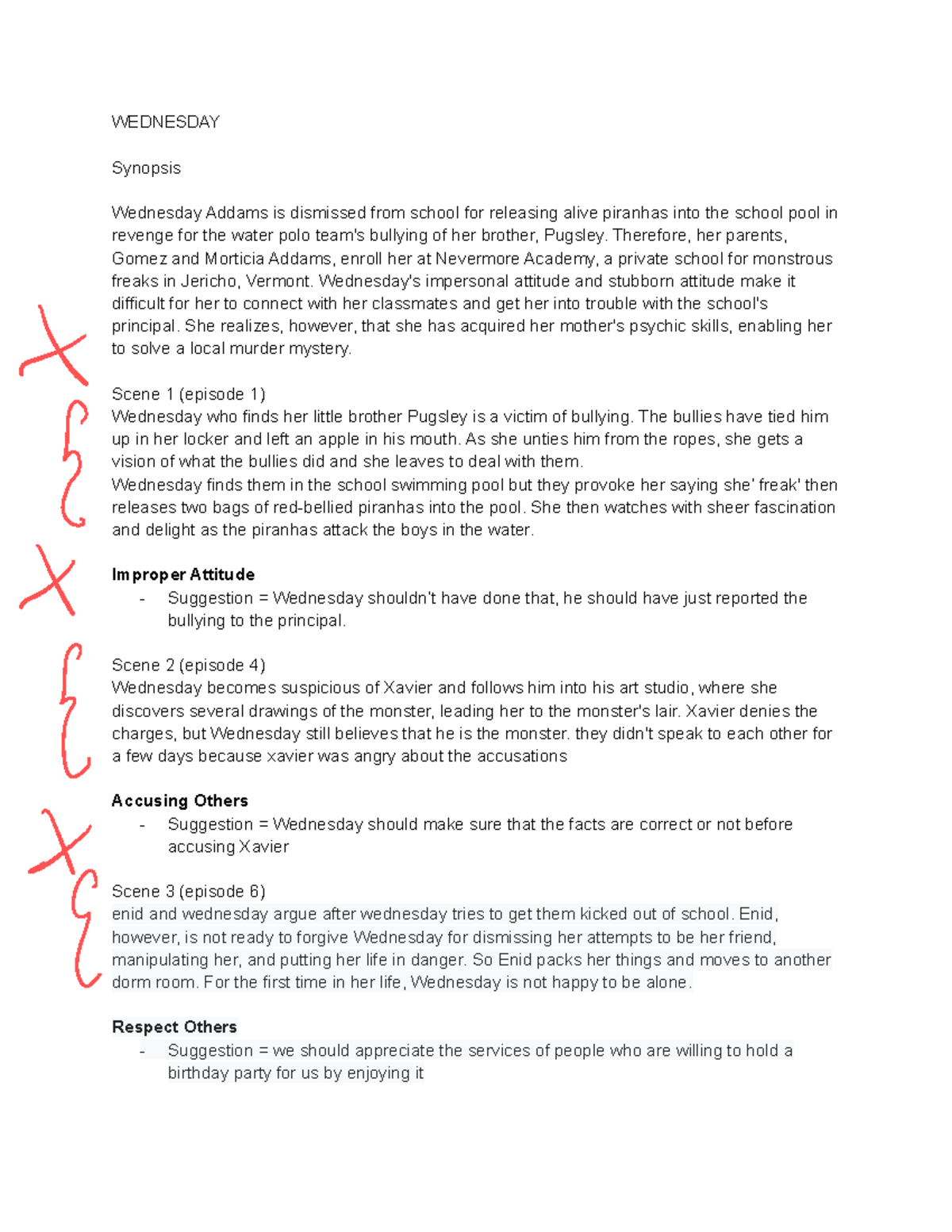 Draft - correction - video critique - WEDNESDAY Synopsis Wednesday ...