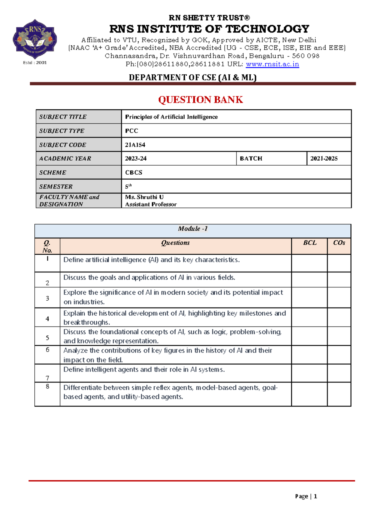 PAI Question Bank - RN SHETTY TRUST® RNS INSTITUTE OF TECHNOLOGY ...
