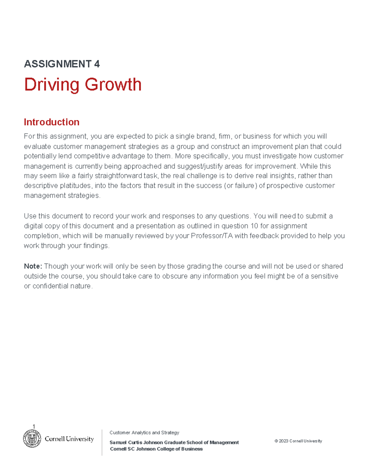 AEM4015 Assignment 4 - ASSIGNMENT 4 Driving Growth Introduction For ...