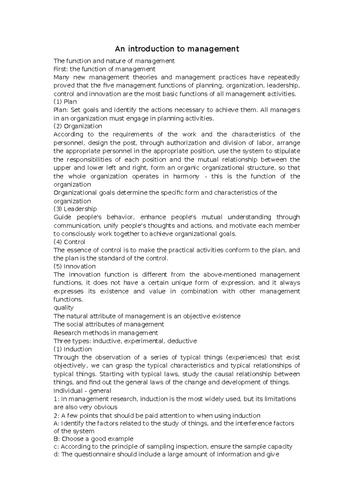 An introduction to management - (1) Plan Plan: Set goals and identify ...