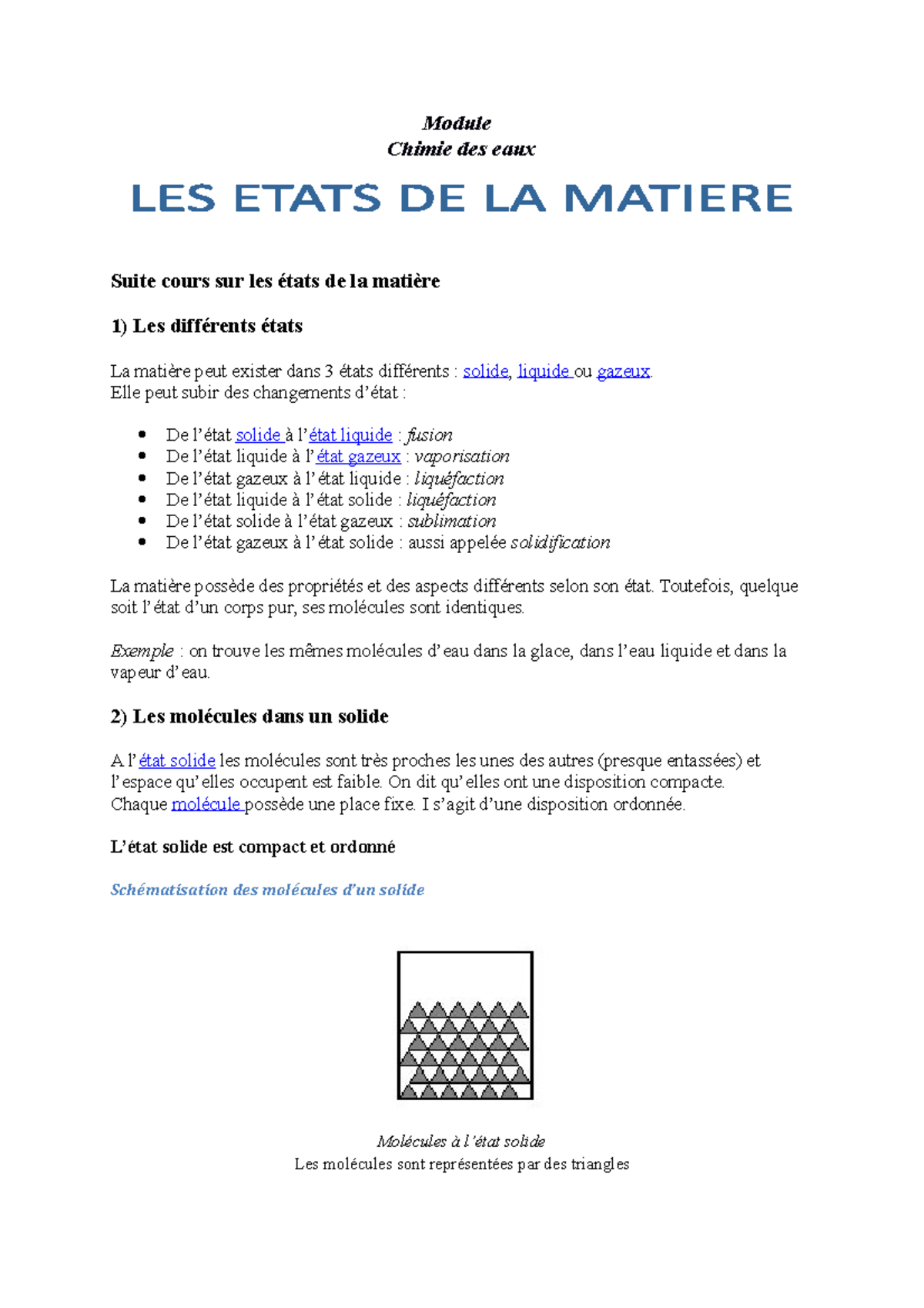 2eme cours sur les états de la matière - Module Chimie des eaux Suite ...
