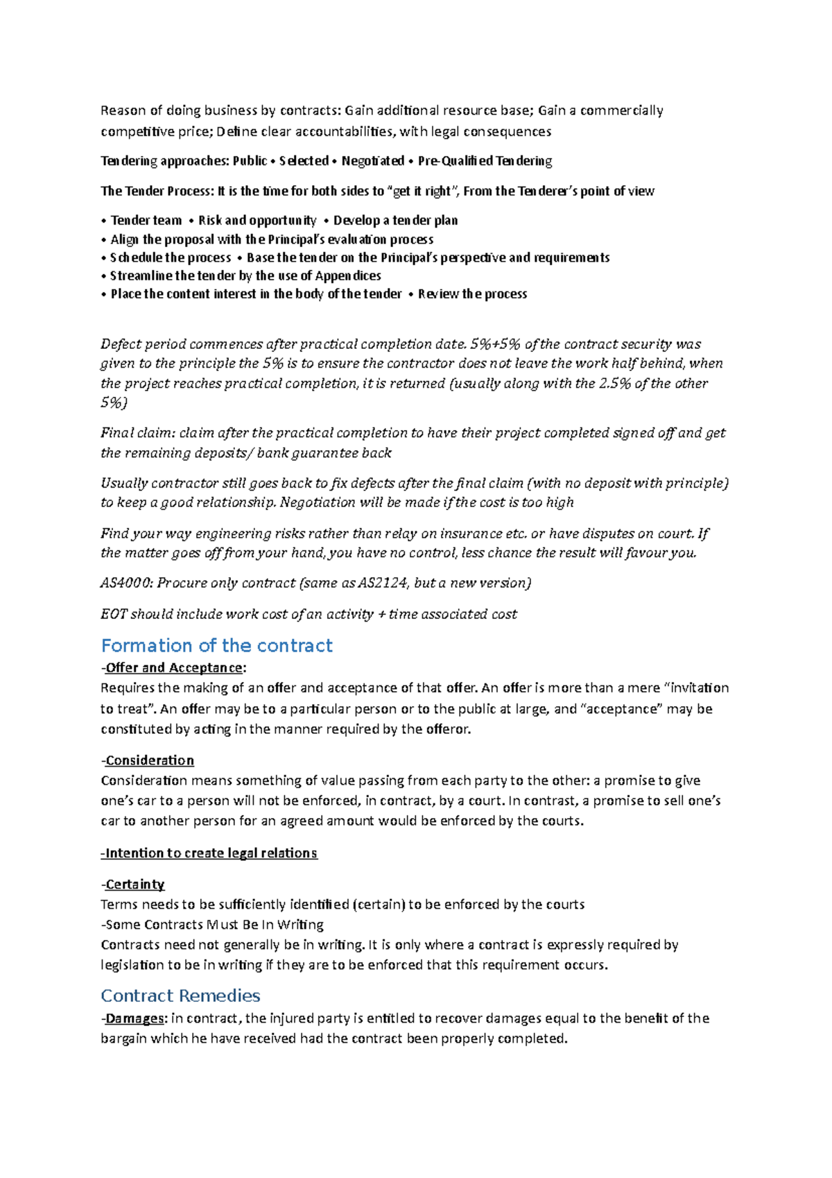 Reasons for Business Contracts and Tendering Approaches - Studocu