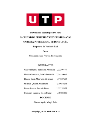 Construcción de pruebas psicológicas - UTP - Studocu
