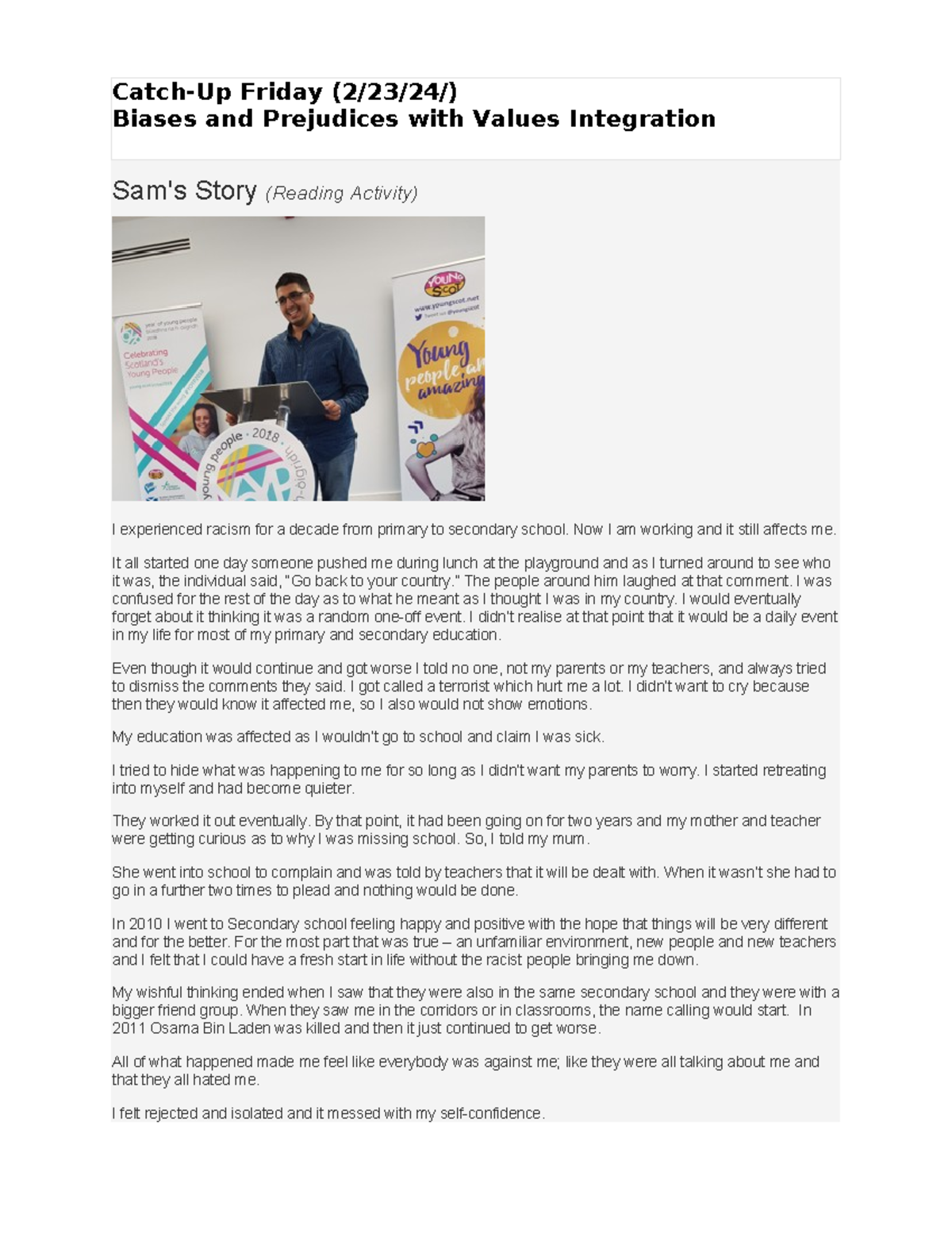 Catch-Up Friday lesson plan - Catch-Up Friday (2/23/24/) Biases and ...